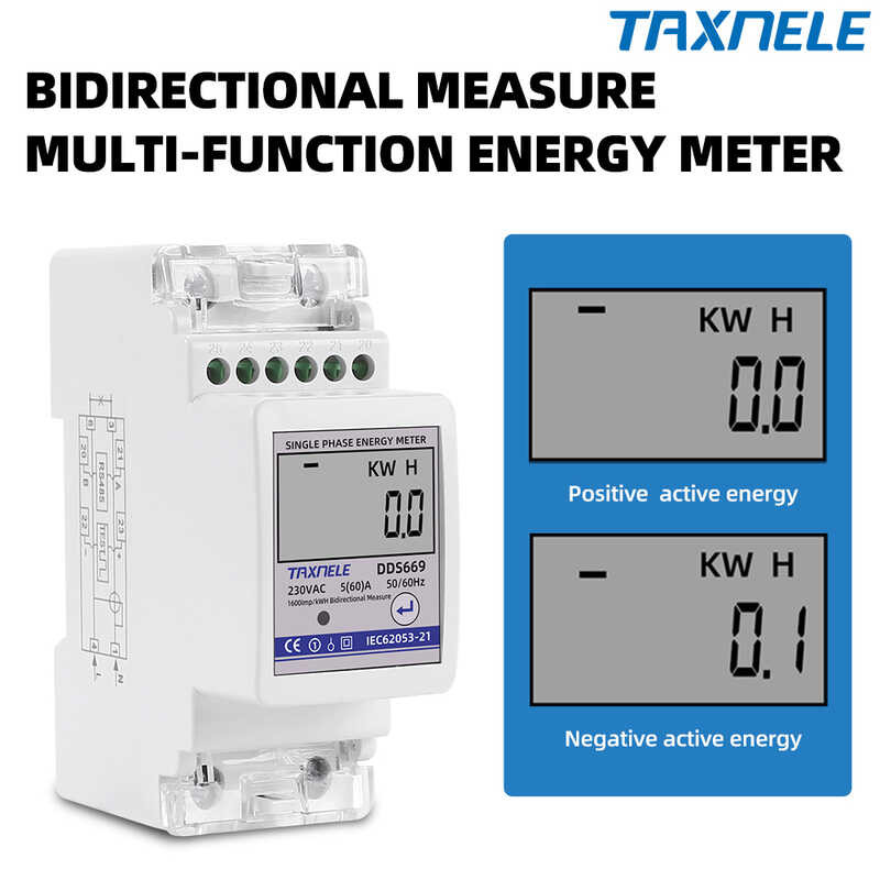 Multifunction 2 230V 60A Bi-directional Energy Meter Import KWH Solar ...