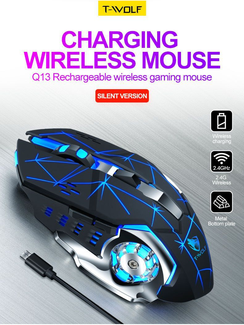 Q13 Wireless Bluetooth Mouse Silent Gaming Mouse RGB Light Usb Charging ...
