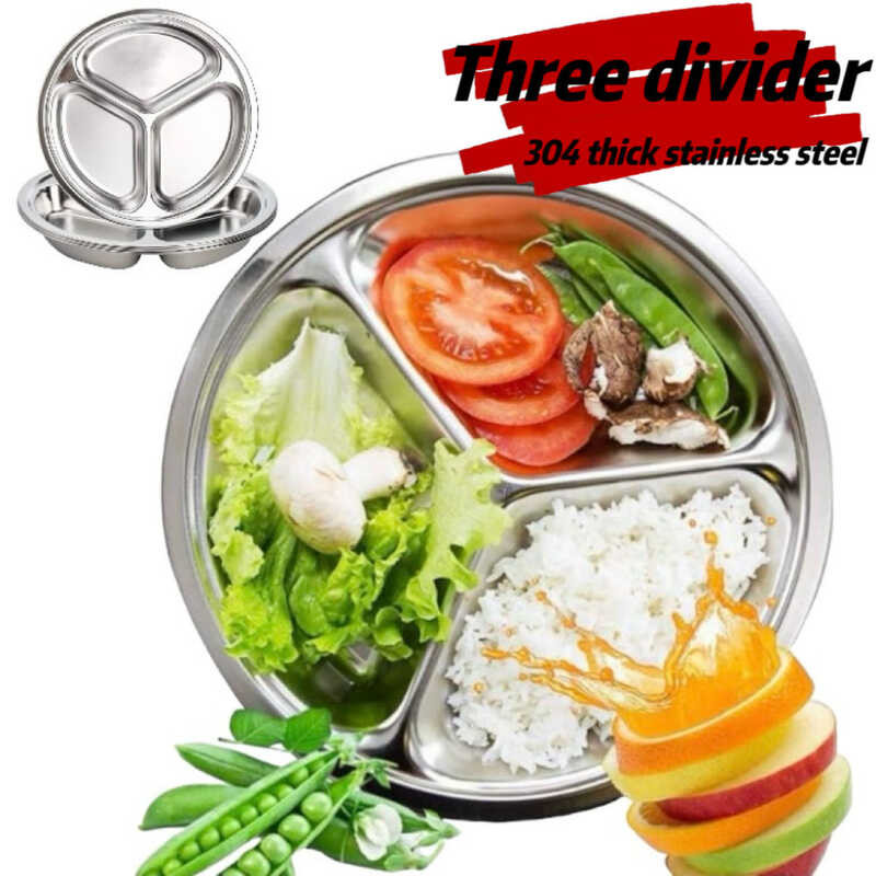 3 In1 Divider Plate Lunch Box Set For Adult Stainless Food Tray With ...