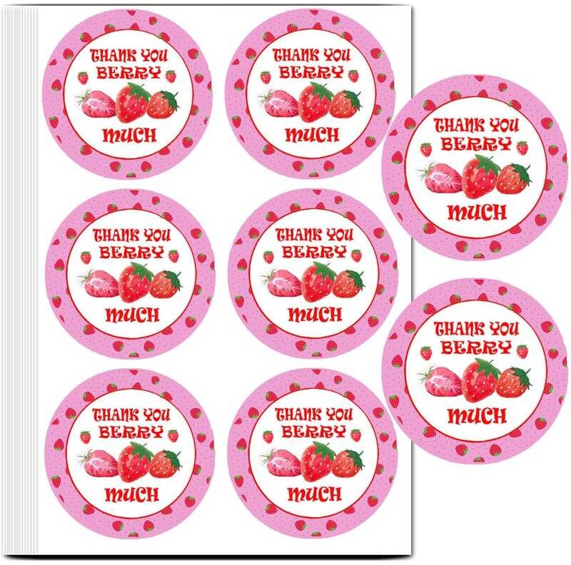 Sticker Labels,2" Berry Sweet Strawberry Themed Birthday Thank You ...