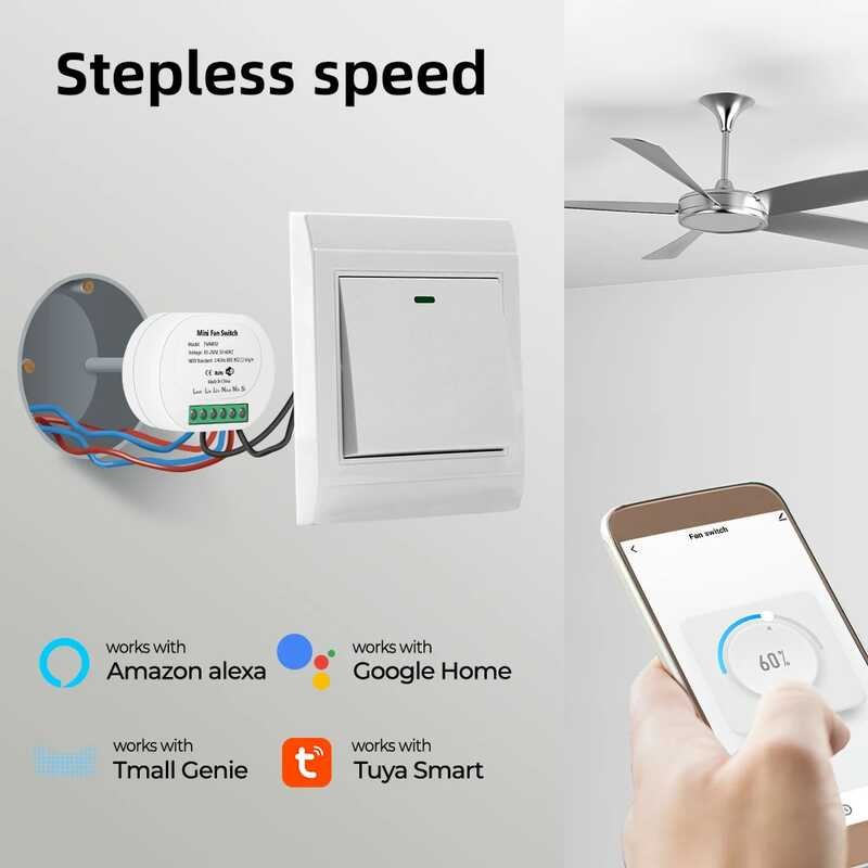 Tuya Shawader Wifi Smart Ceig Fan Speed Switch EU 220V Mini Wall On Off ...