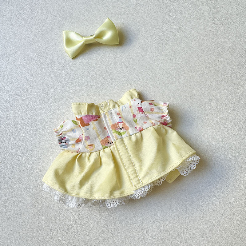 Have A Seat Labubu Outfit Set Yellow Bowknot Dress Flower Print ...