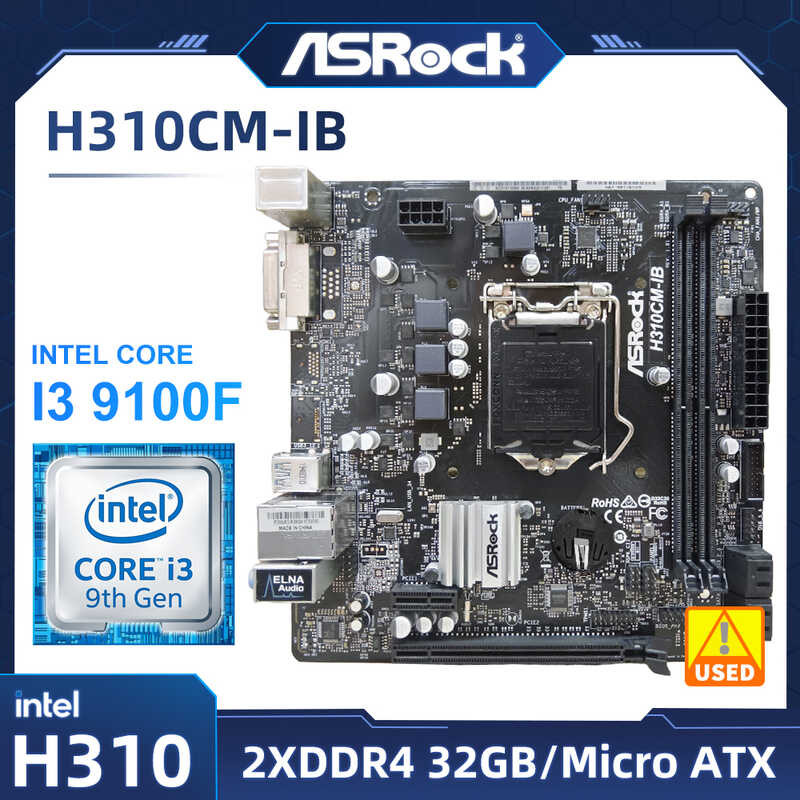 ASRock 2 H310CM-IB Motoard +I3 9100F LGA1151 Intel H310 DDR4 2666 32GB ...