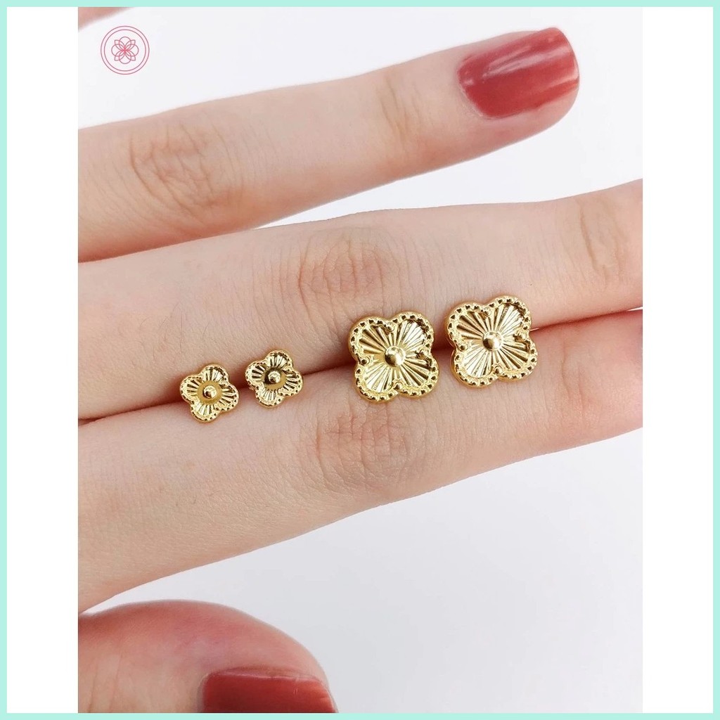 COD PAWNABLE 18k SAUDI GOLD Earrings Luxury Designer Clover Stud ...