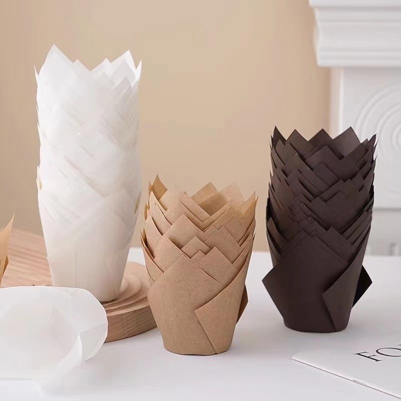 50 Pcs/set of Disposable Tulip Cake Paper Heat-resistant Cup Packaging ...