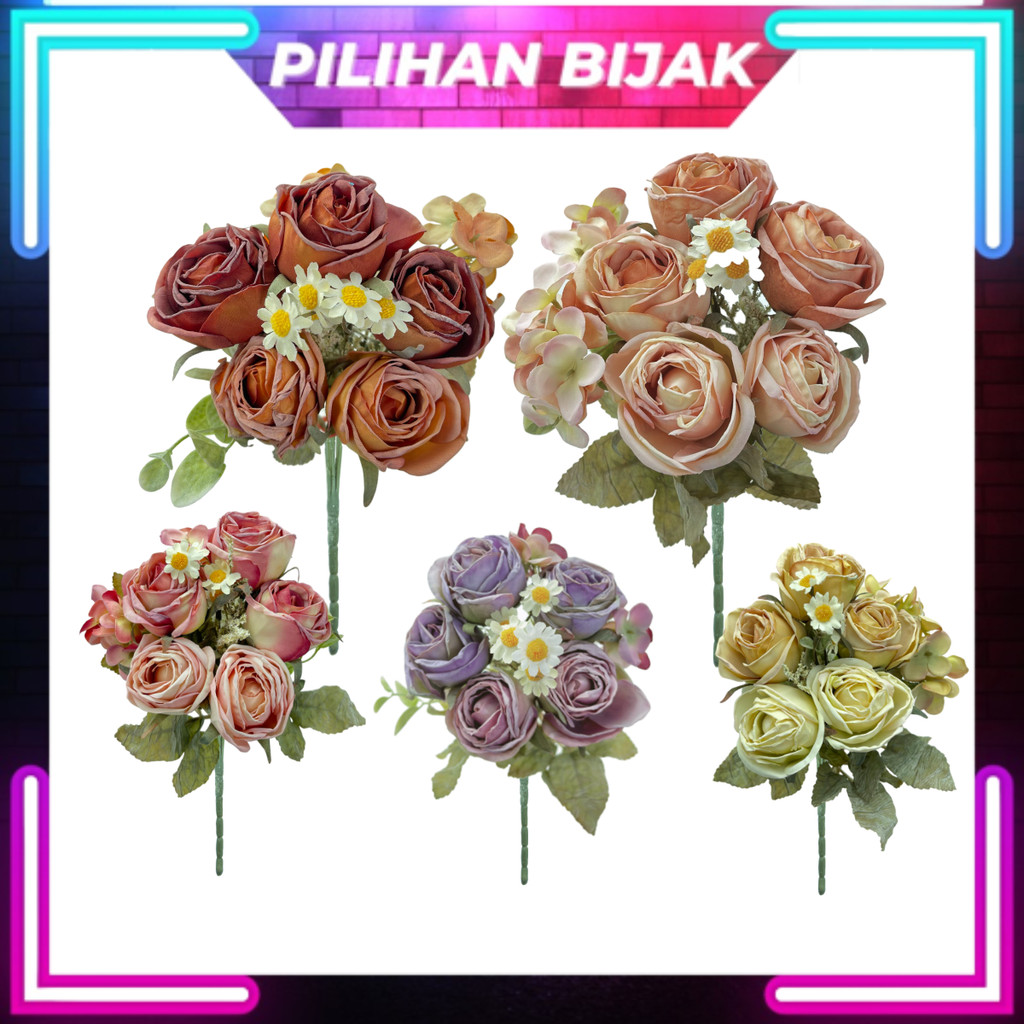 1 Bush Artificial Rose Artificial Flower Hand Bouquet Living Home Decor ...