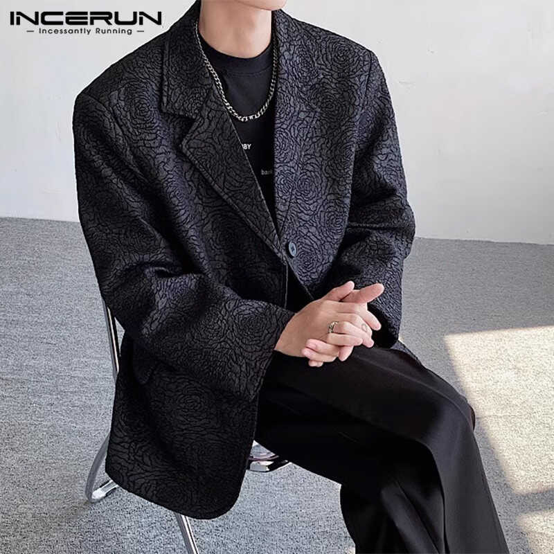 INCERUN Mens Light Rose Wer Jacquard Long Sleeve Blazer Formal Party ...