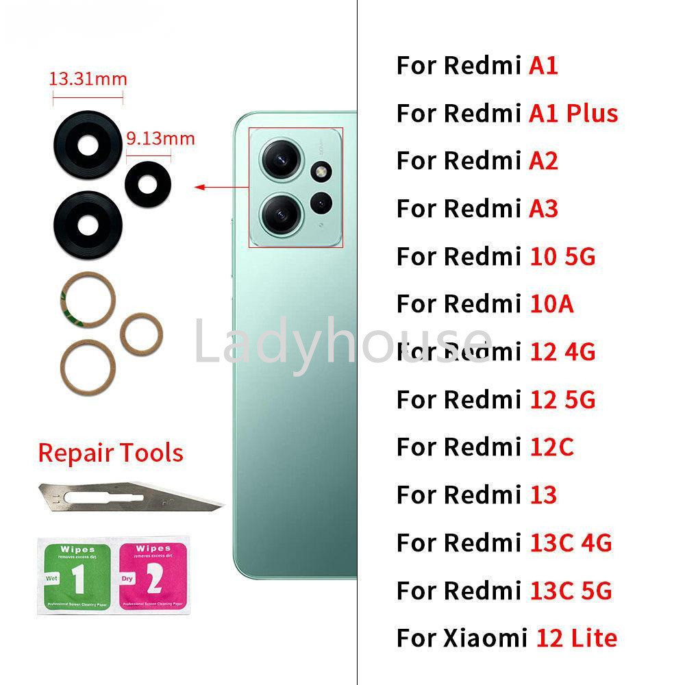 Rear Back Camera Lens Glass With Sticker For Redmi 13C 13 A1 A2 A3 10 ...