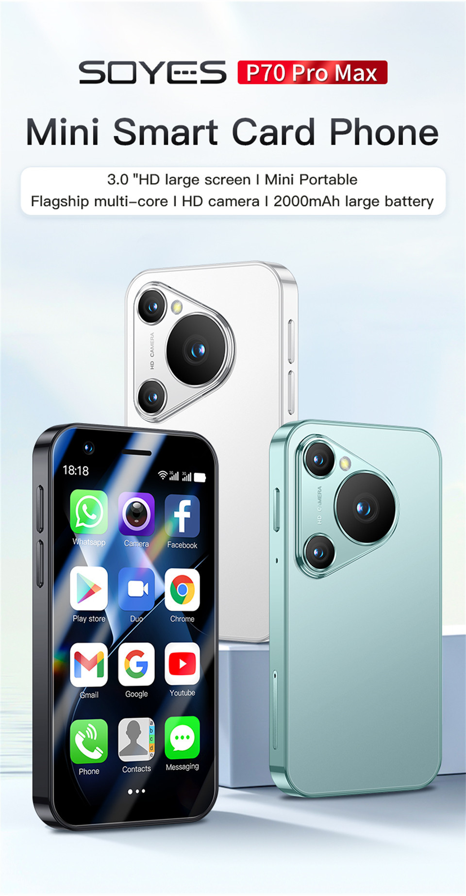 SOYES P70 Pro Max 3.0" Mini Smartphone 2000mAh Facial Recognition Dual SIM Standby 1GB RAM 16GB ...