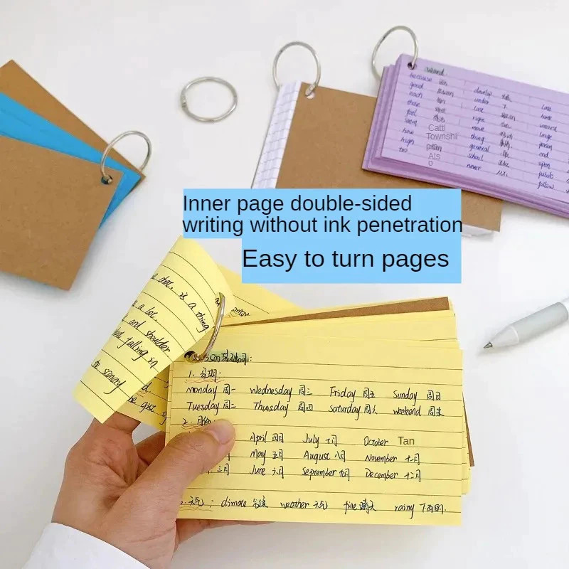 50pcs 3*5inch Binder Memo Book Kraft Paper Binder Ring Flip Cards ...