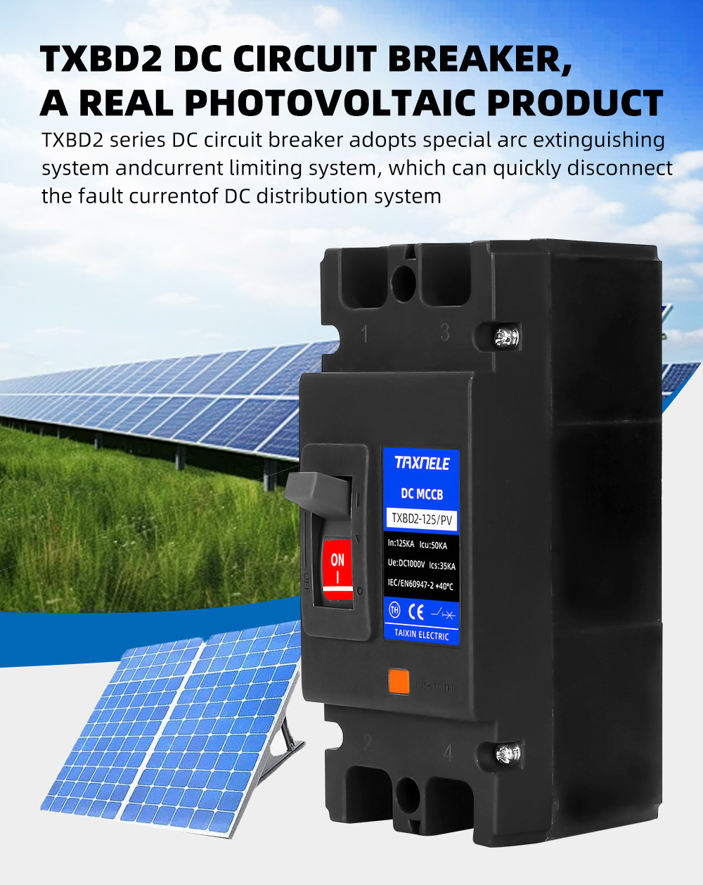 TAXNELE DC MCCB 2P 250A 600V 1000V DC Solar Molded Case Circuit Breaker ...