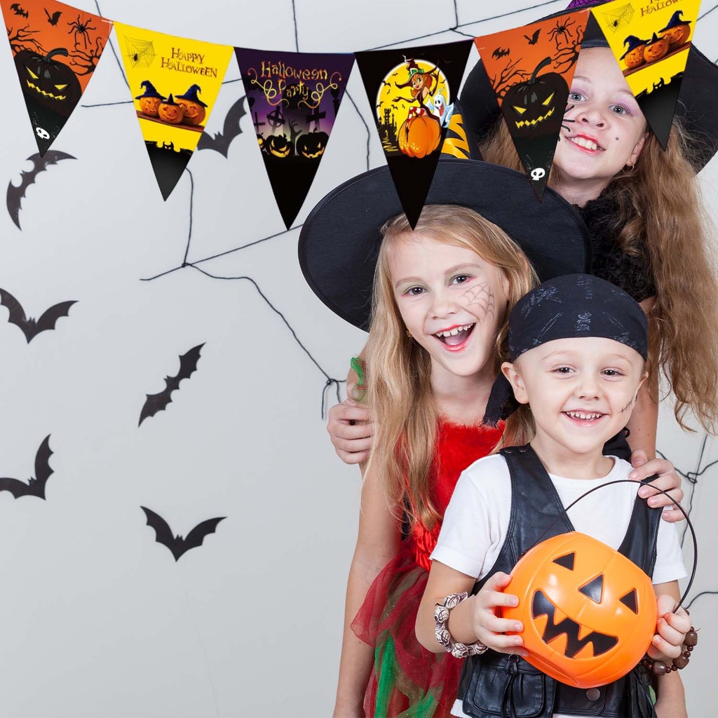 Halloween Coated Paper Pumpkin Bat Pattern Hanging Pennants Haunted ...
