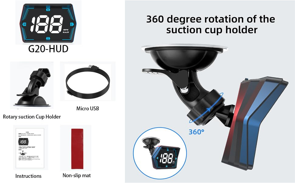 Universal Car HUD GPS Speedometer G20 Car Heads-up Display Plug and Play with USB Connection ...