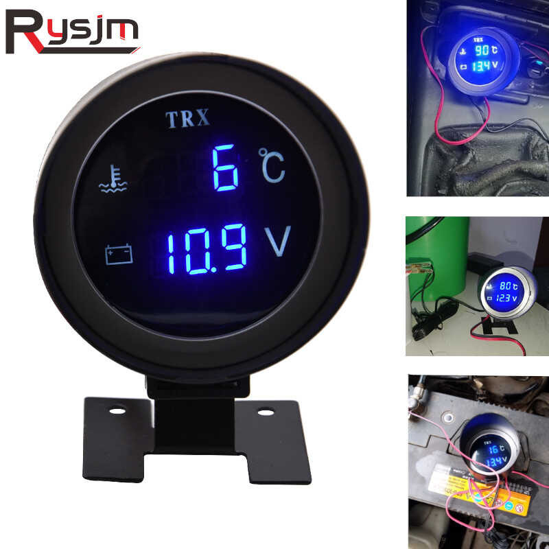 B35 12V/24V Round Car Truck LCD Digital Water Temperature Gauge Voltage ...