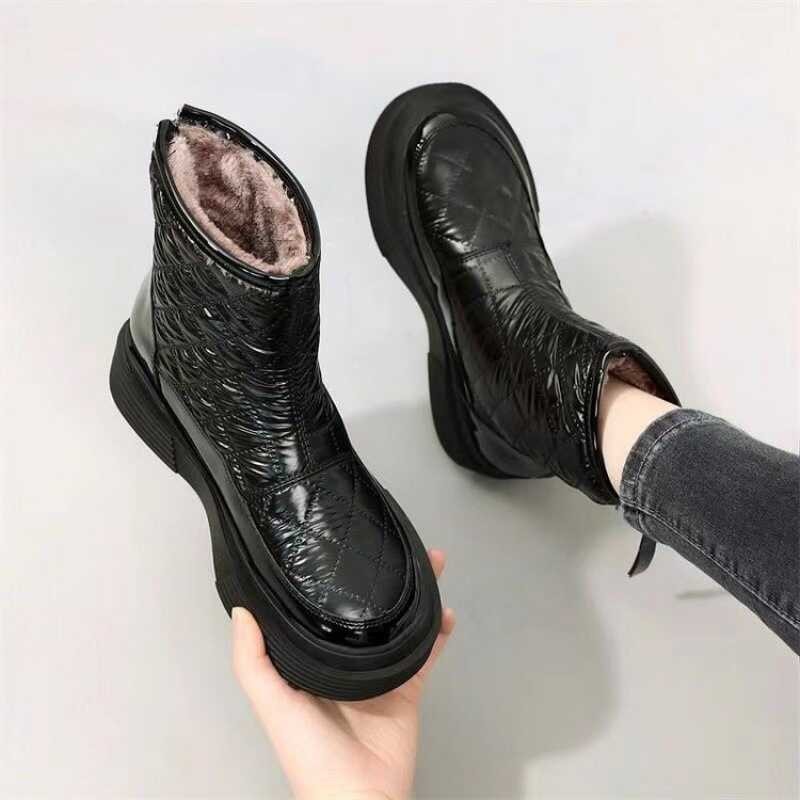 2D Artificial Plush PU Short Tube Round Foot Boots For Winter | Shopee ...