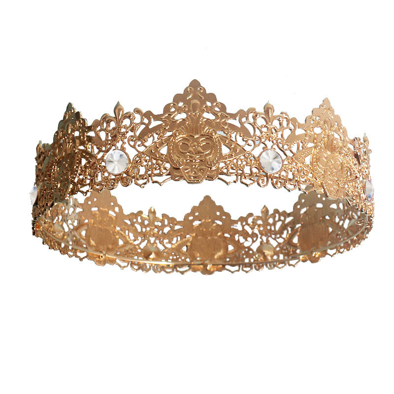 Men's King Alloy Big Crown Royal Baroque Rose Golden Prince Crown ...
