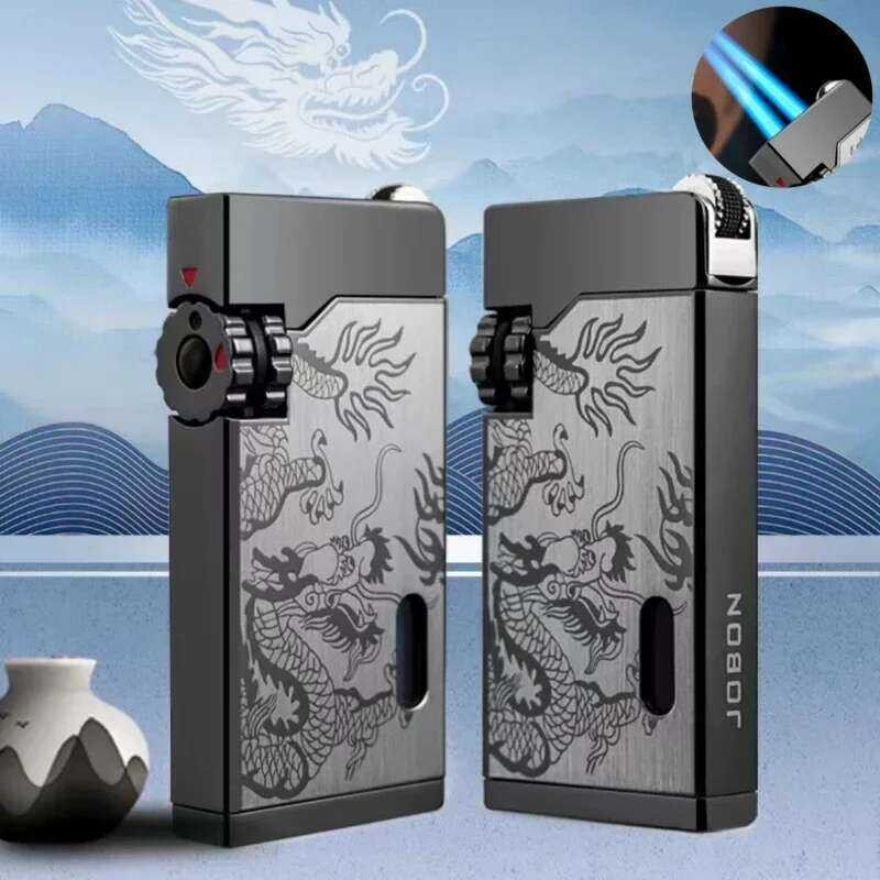 Dragon 2024 Year JOBON Metal Dual Jet Blue Flame Lighter Visual Gas ...