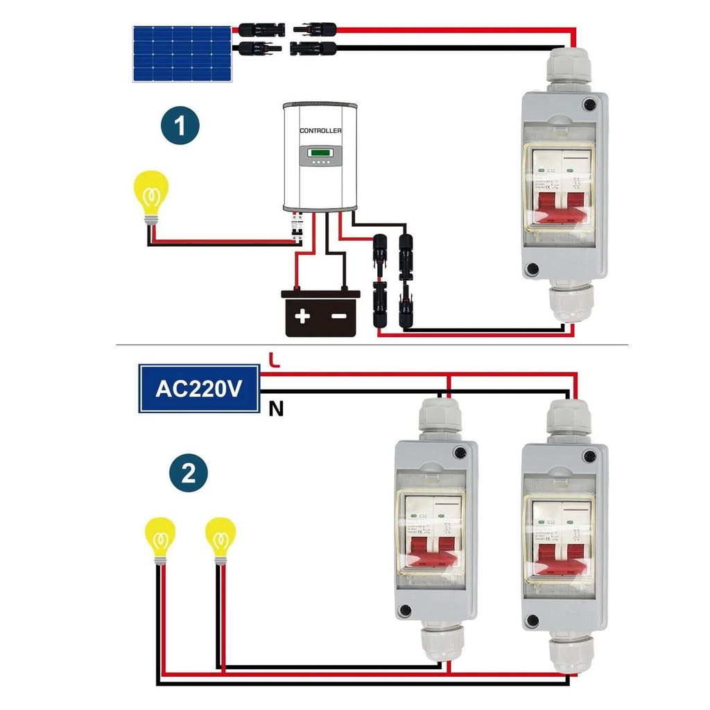 2P MCB DC 500V 32A Disconnect Switch sa IP65 Waterproof Distribution ...