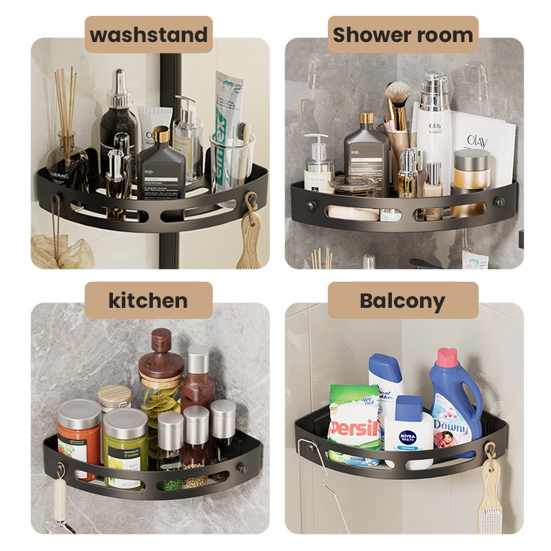 Bathroom Corner Shelf Rack Wall Mounted Punch-free Triangle Storage ...