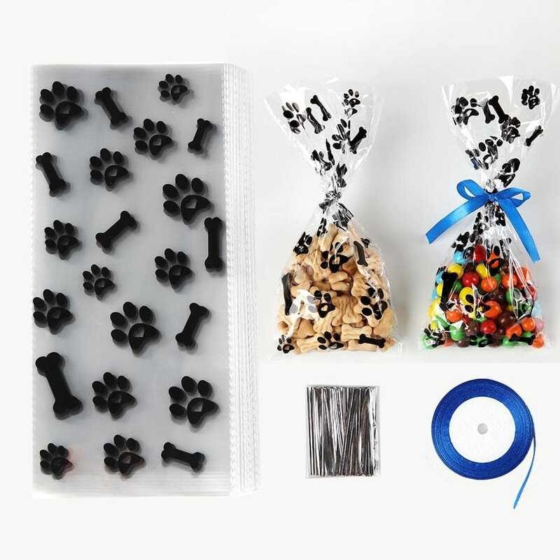 Mosoisy 100 Pack Print Clear Plastic - Paw 10.5X5" With Twist Gift ...