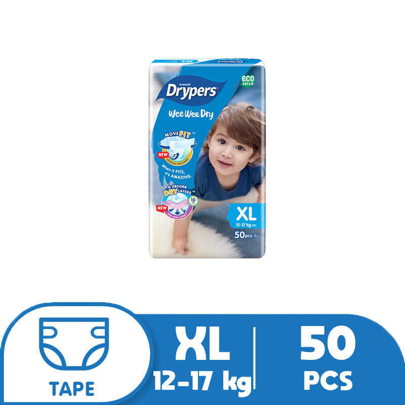Dry Drypers Wee Mega Pack XL (50 Pcs) - Tape Diapers | Shopee Philippines