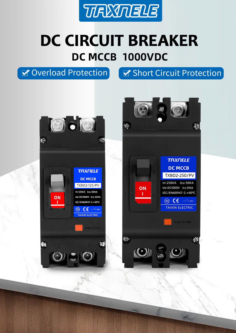 TAXNELE DC MCCB 2P 250A 600V 1000V DC Solar Molded Case Circuit Breaker ...