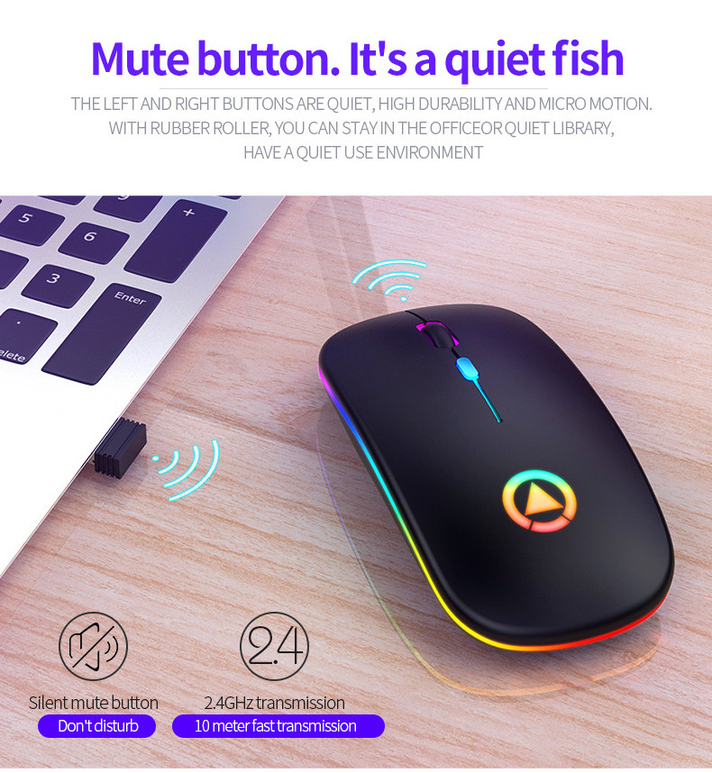 Rechargeable Mouse Wireless Silent LED Backlit Mice USB Optical ...