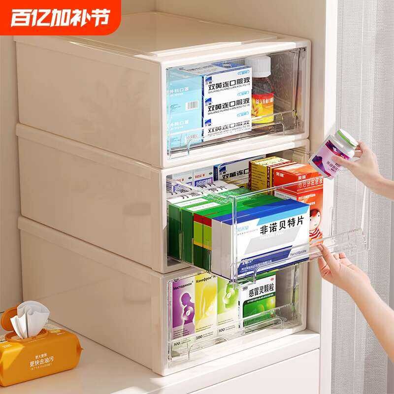 Transparent medicine box, medication storage box, desktop drawer style ...