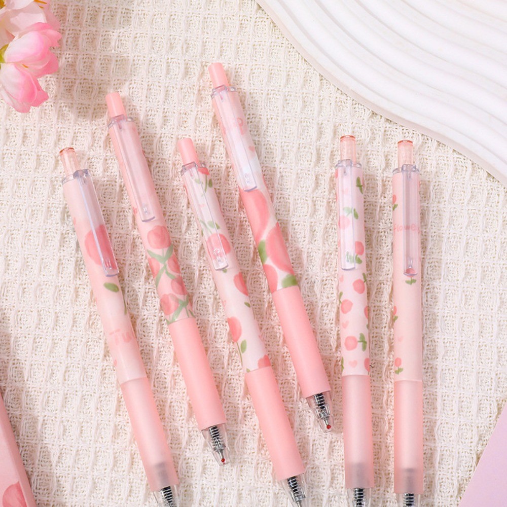 6PCS Pink Tulip Gel Pen Set Quick-Drying 0.5mm Press Neutral Pen ...