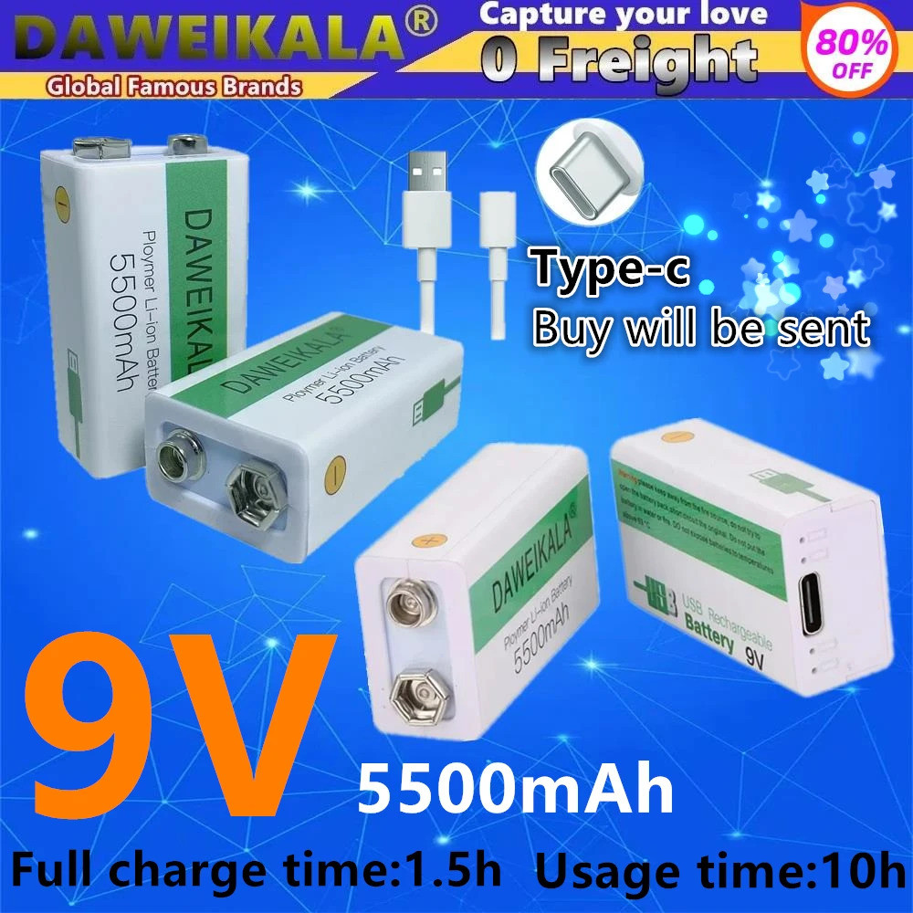 5500Mah 9V Li-Ion Rechargeable Battery Micro USB Battery 9V Lithium For ...