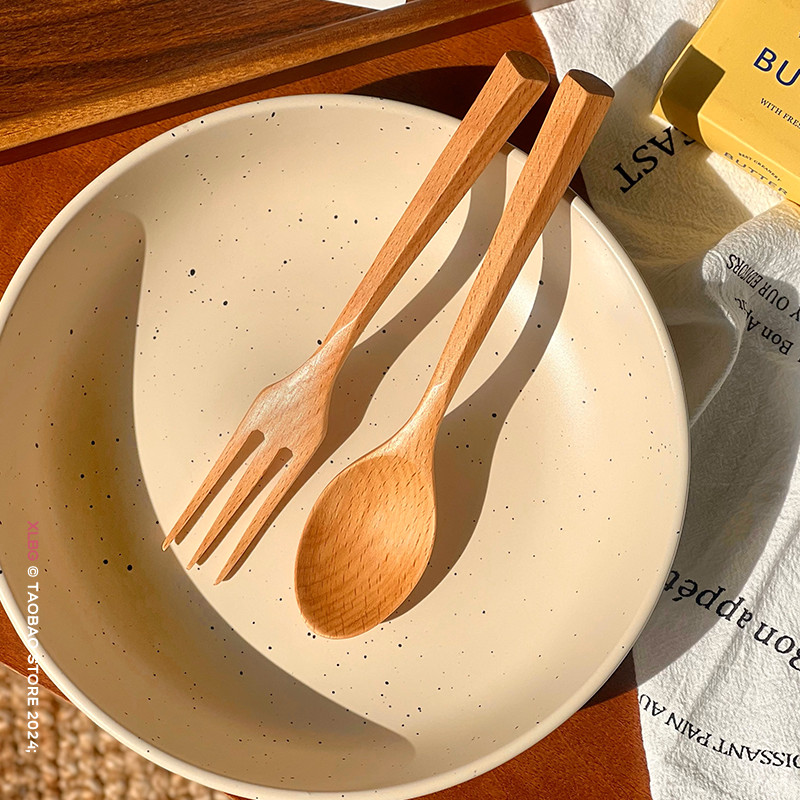 Japanese style beech tableware long wooden handles serving spoons forks salad spoons and forks ...