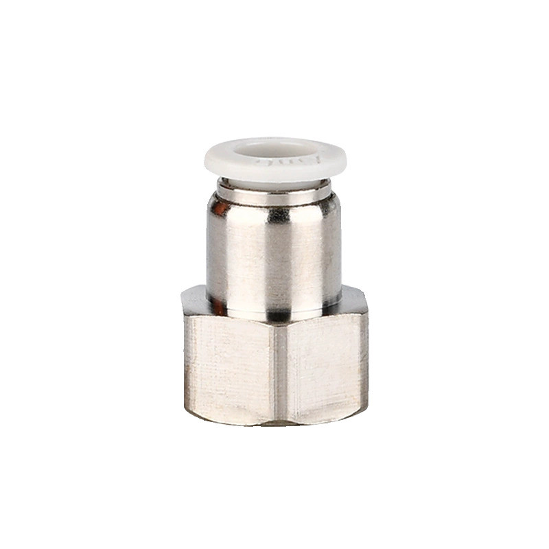 Pneumatic quick plug connector with internal thread straight through ...
