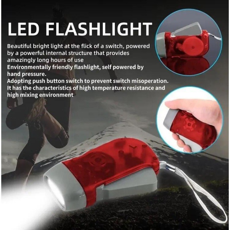 3 LED Hand Pressing Dynamo Crank Power Wind Up Flashlight Torch Light ...