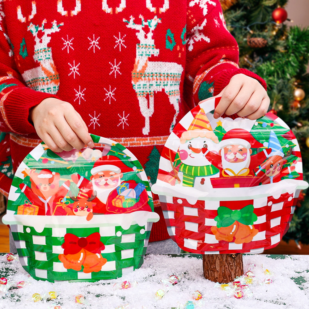 Cartoon Christmas Flower Basket Tote Bag - Santa Claus Snowman Reindeer ...