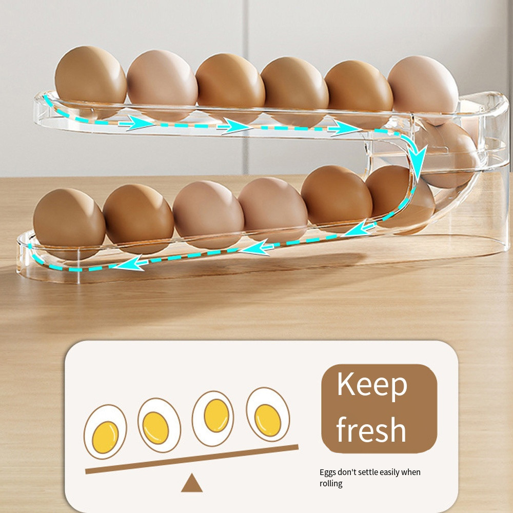 Double-layer Refrigerator Eggs Dispenser Space-Saving Storage Box Automatic Scrolling Egg Rack ...