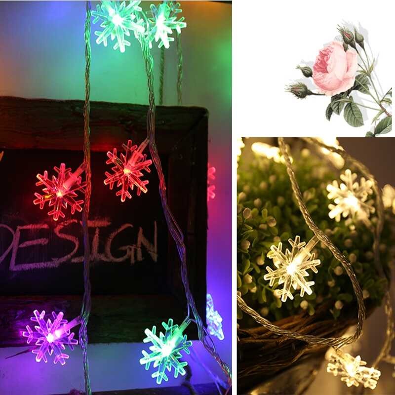 Fairy 10/20/40/80 LED Snowflake String Lamps Twinkle Garlands Battery ...