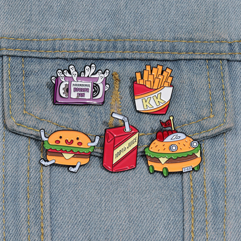 Cartoon Food Brooch Pins Cute Hamburger French Fries Brooch Metal ...