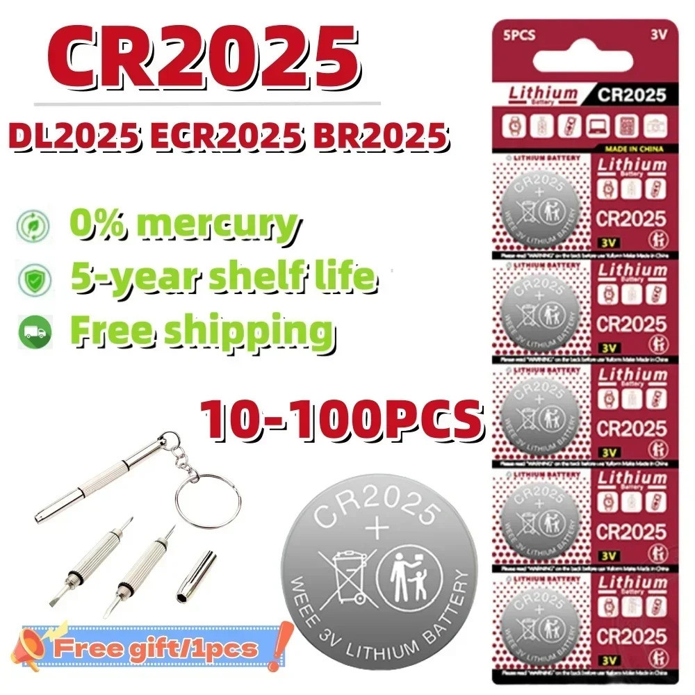 10-100Pcs 150Mah 3V Cr2025 CR 2025 Lithium Battery Dl2025 Br2025 ...