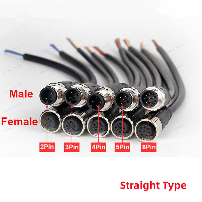 Straight 10Pcs / Angle M12 A Sensor Type Cable 2 3 4 5 8 Pin Male ...