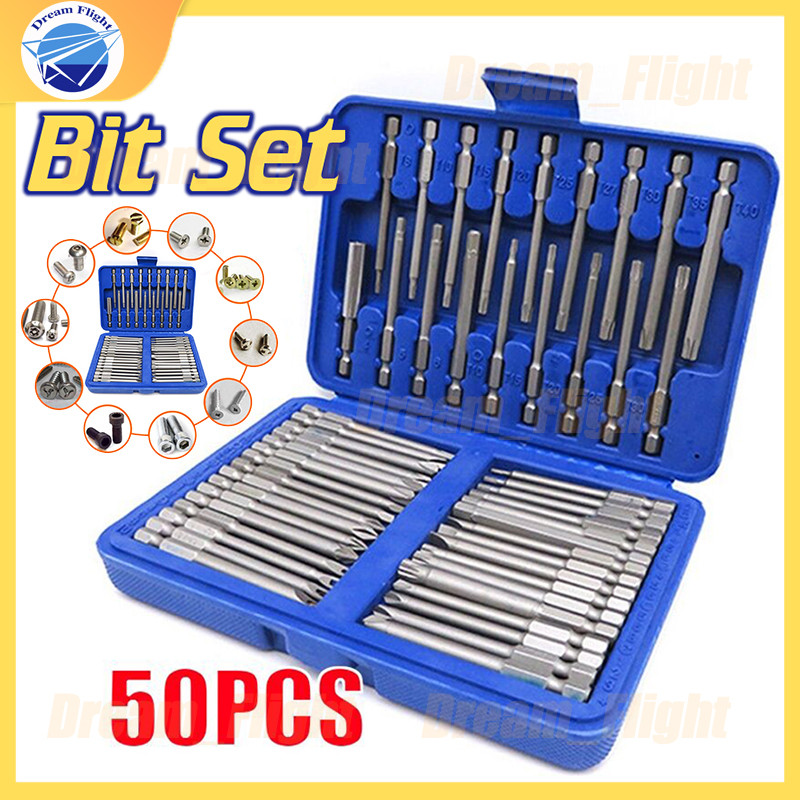 50pcs 75mm Extra Long Reach Bit Set Security Screwdriver Bits Torx Star ...