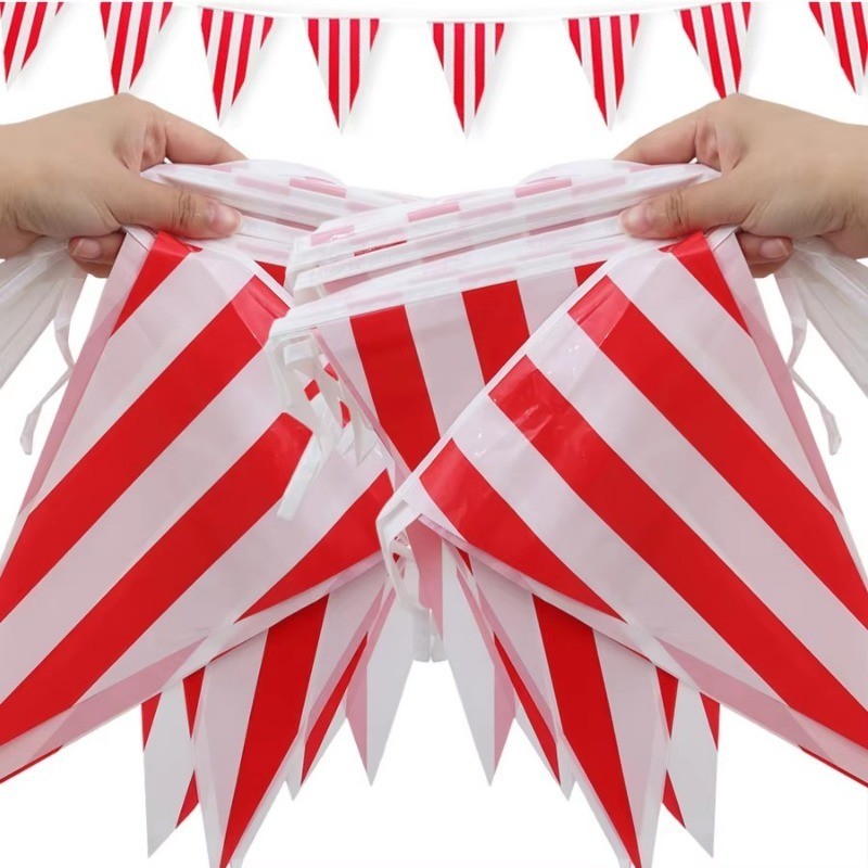 10M Carnival Theme Party Flag Decorations - Red White Striped Garland ...