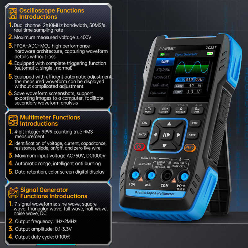 2C23t FNIRSI Handheld Digital Multimeter 3-In-1 Dual Channel ...