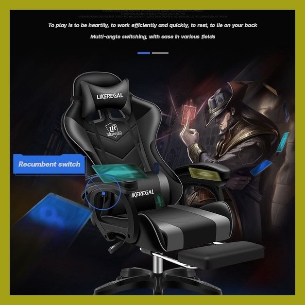 ⭐ ๑ Gaming Chair Office Chair Ergonomic Chair Adjustable Height with ...