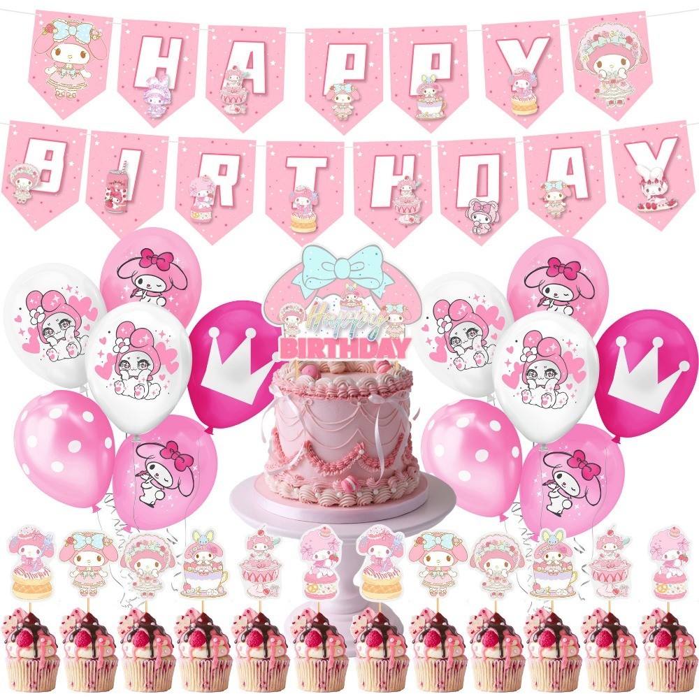 Melody Birthday Theme Party Decoration Set Anime Banners Cake Topper ...