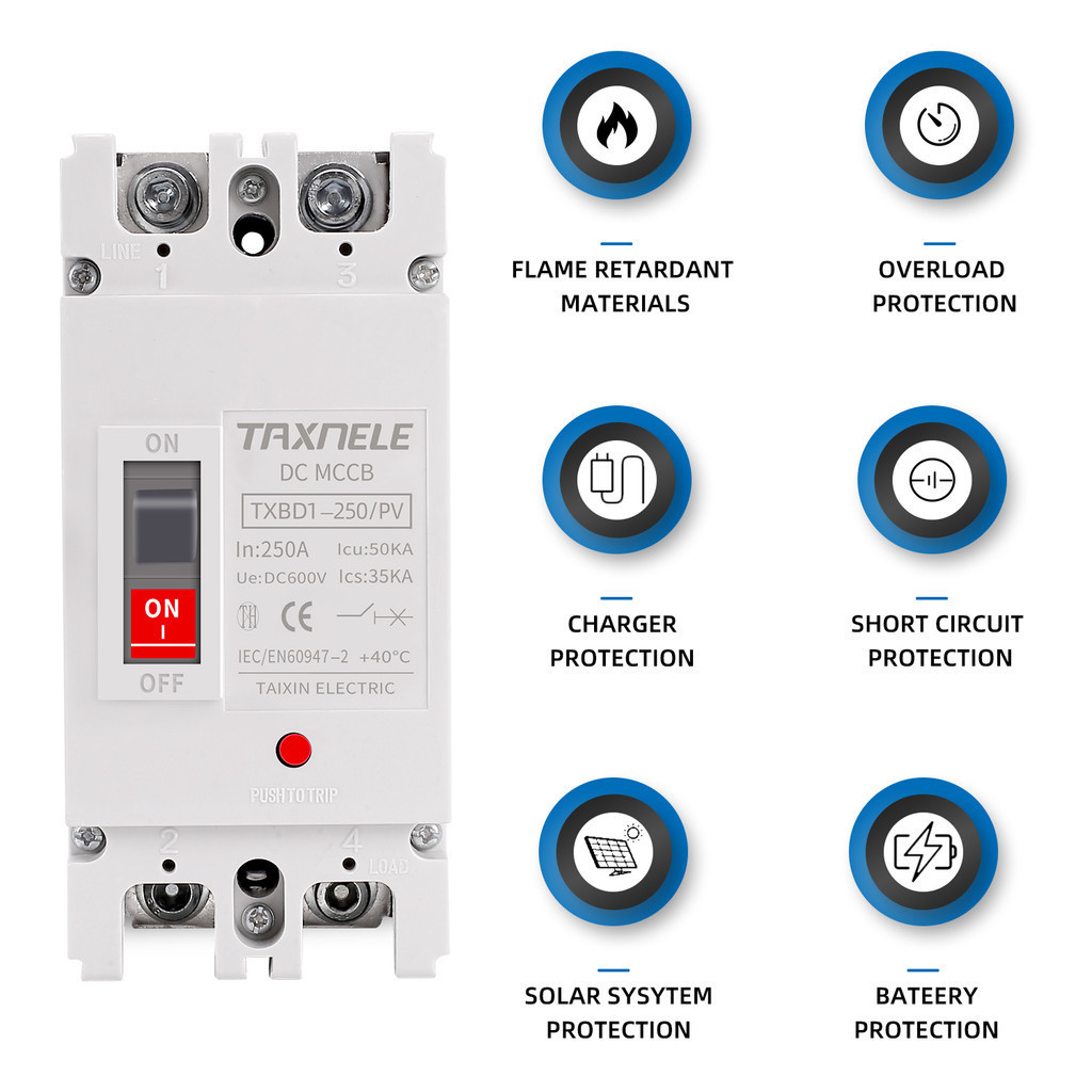 TAXNELE DC MCCB 2P 250A 600V 1000V DC Solar Molded Case Circuit Breaker ...