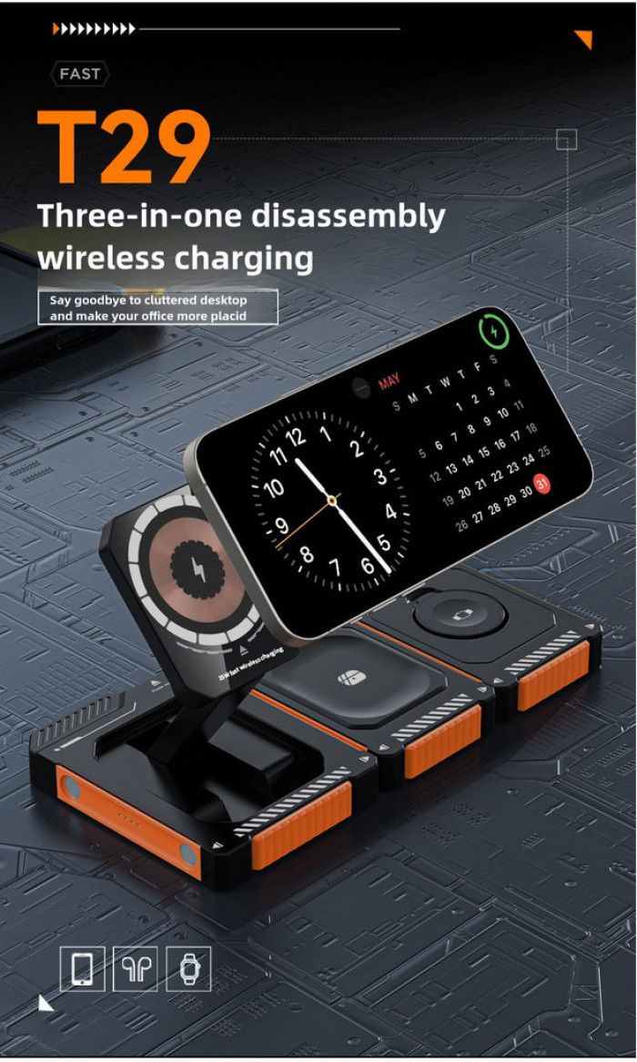 Three-in-one Magnetic Wireless Fast Charging-Foldable Independent ...
