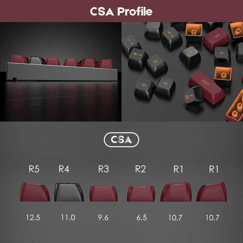 And Black Red PBT CSA Profile, 150 Keycap Set Double Shot Keycaps, Para ...