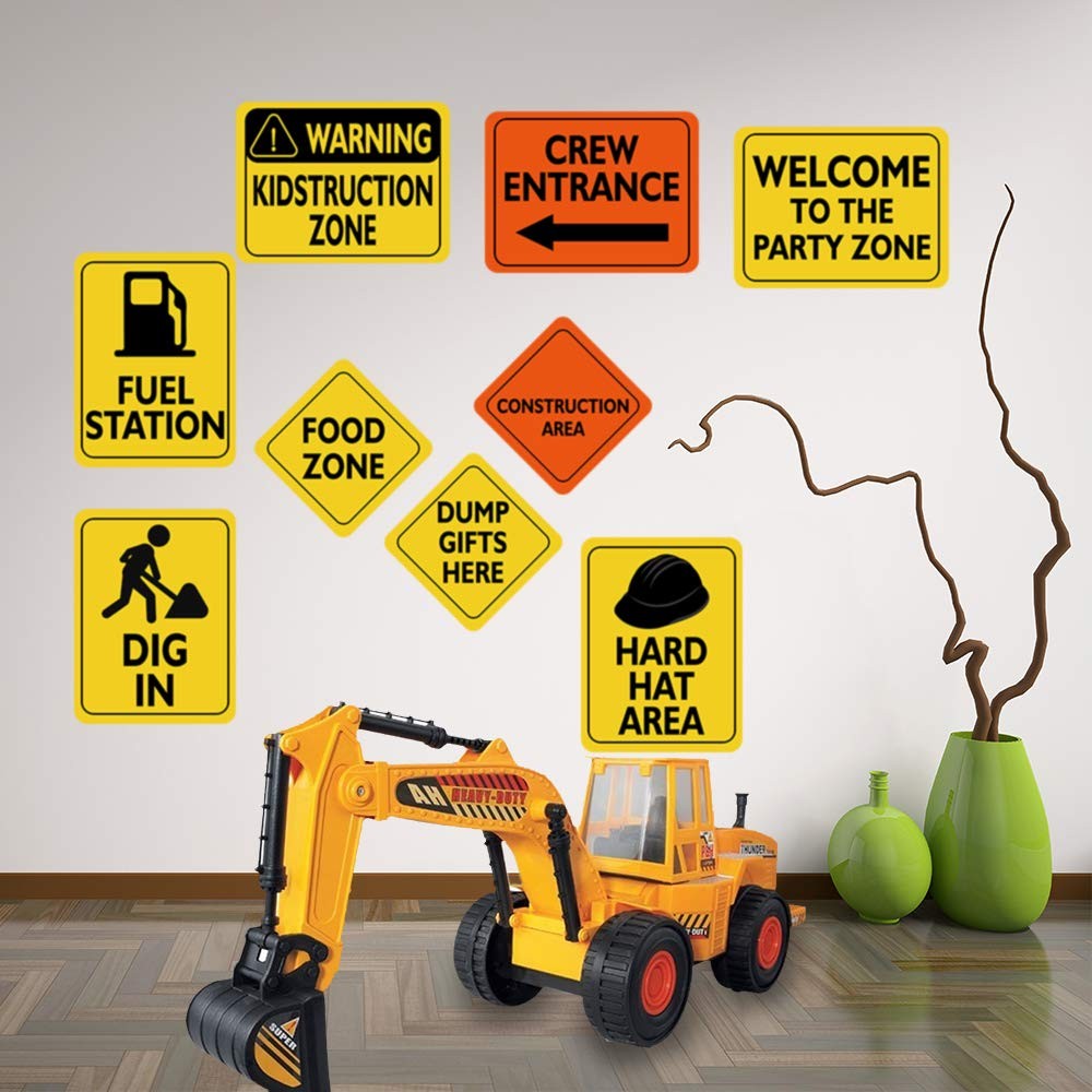 12PCS Construction Zone Party Decorations Traffic Sign Cutouts for Boys ...