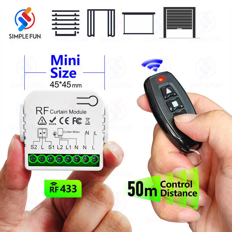 433Mhz 7 110V 220V Curtain Roller Shutter Wireless Switch And 50M Transmitter RF Module For ...