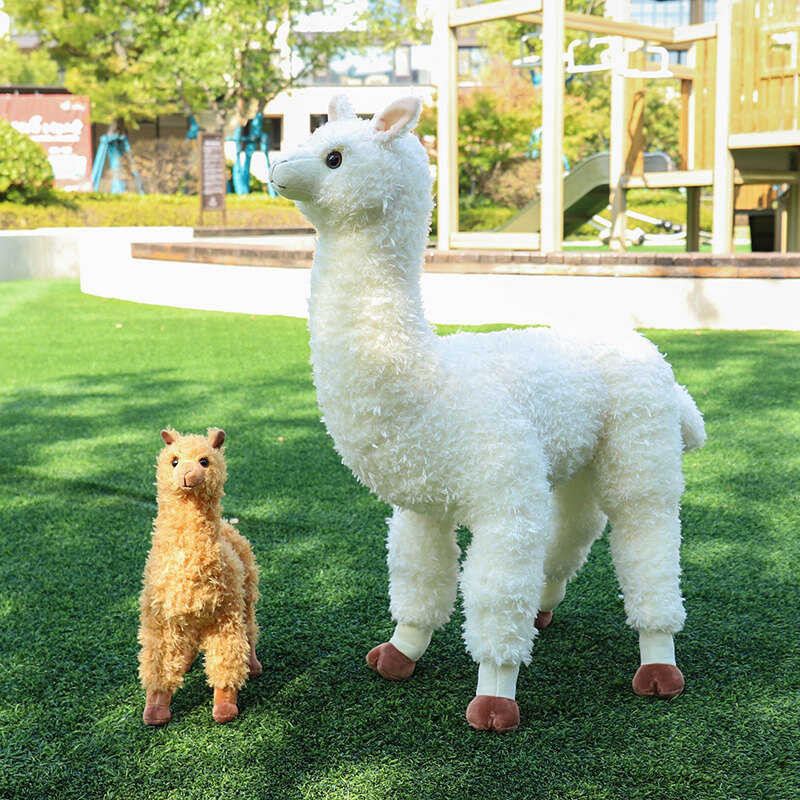 White&Brown Alpaca Doll Sheep Plush Toy Stuffed Standing Grassland ...